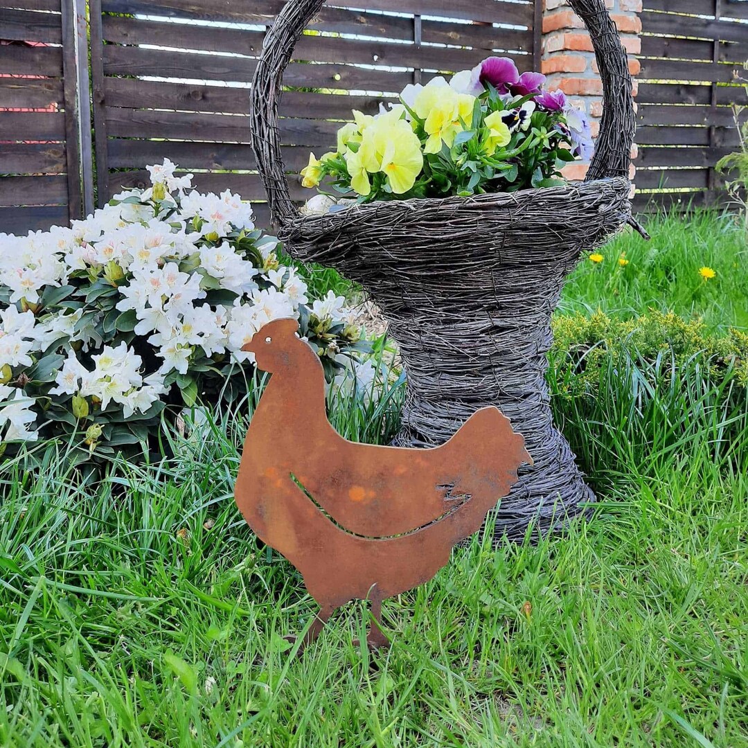 Metal Hen Garden Decor Metal Chicken Garden Art Rusty Hen - Etsy