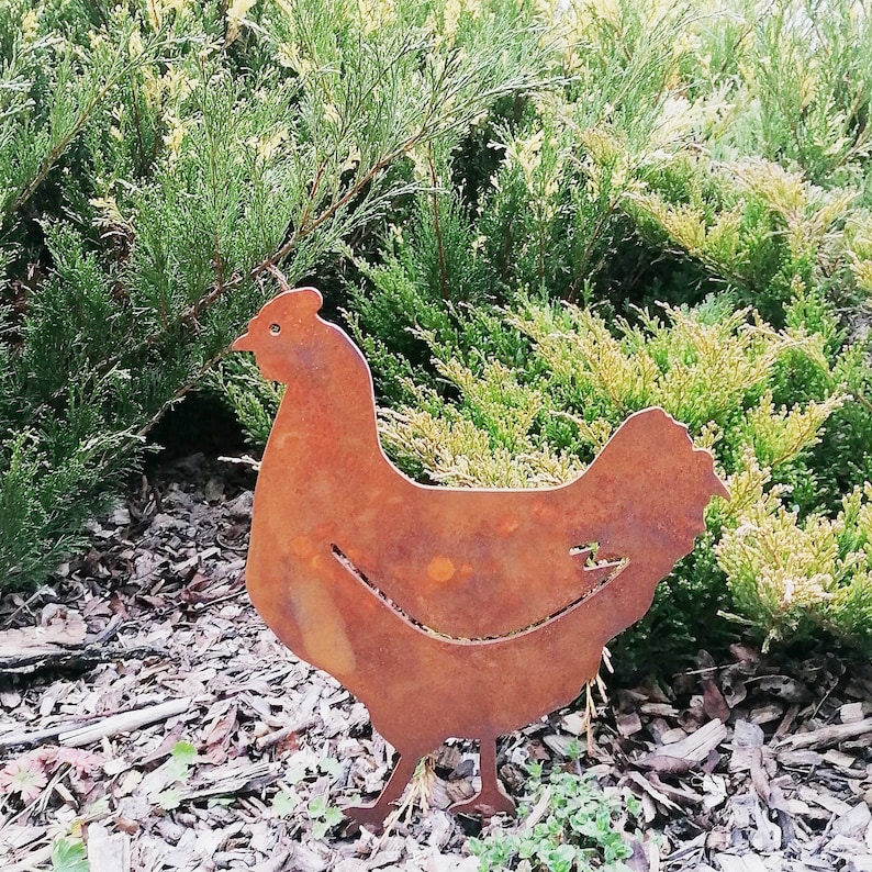 Metal Hen Garden Decor Metal Chicken Garden Art Rusty Hen - Etsy