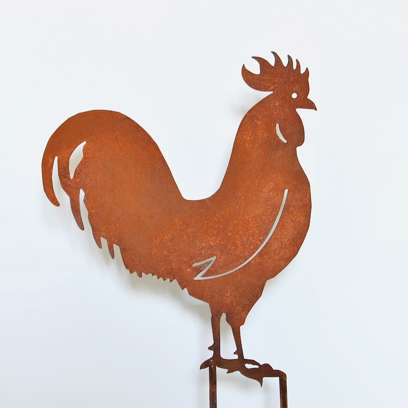 Metal rooster garden decor metal cockerel garden art rusty | Etsy
