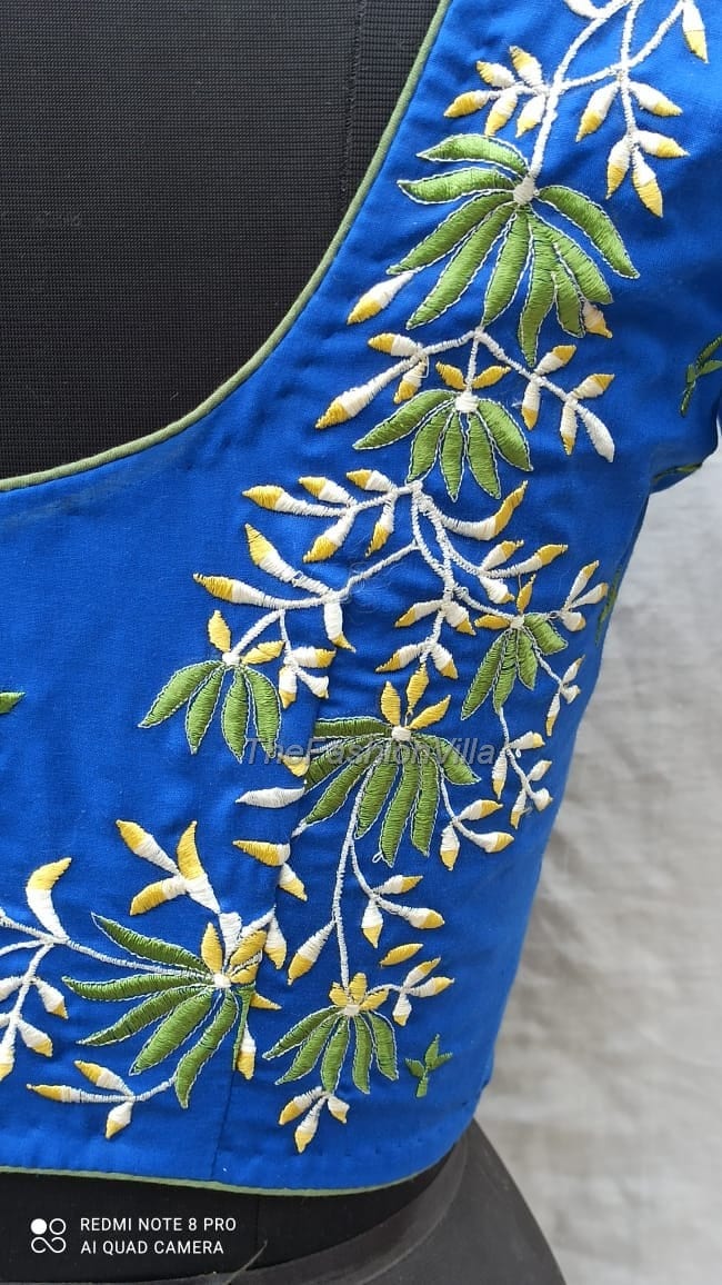 Handcrafted Embroidery Blue Readymade Cotton Blouse, Saree Blouse for ...