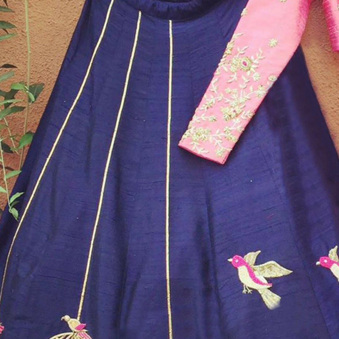 Indian Navy Blue Lehenga With Pink Choli & Dupatta Crop Top - Etsy