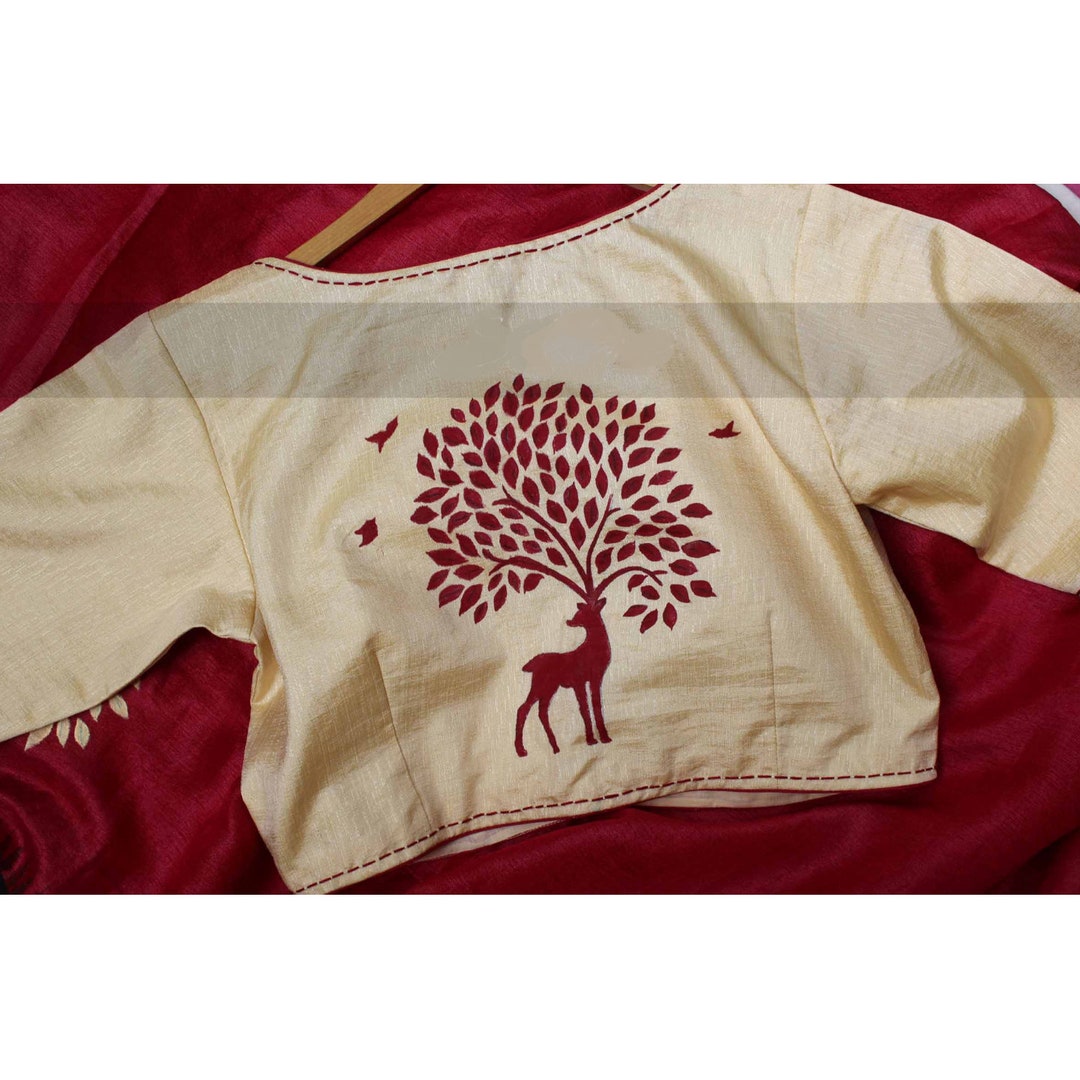 Hand Embroidery Blouse With Tree of Life Design Readymade Saree Blouse ...