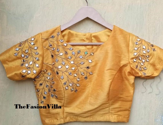 Yellow Beautiful Designer Mirror Work Stitched Blouse Party - Etsy