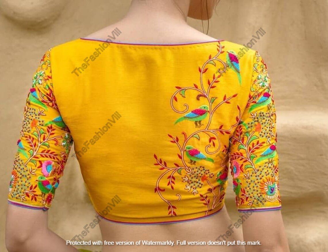 Beautiful Heavy Embroidered Cotton Silk Readymade Saree Blouse Party ...