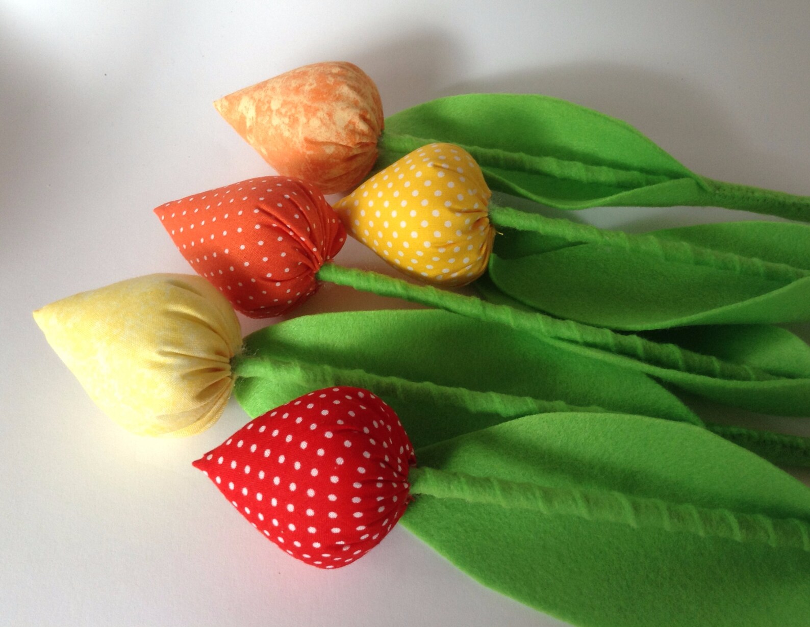 A Spring Bouquet of 5 Fabric Tulips Handmade - Etsy