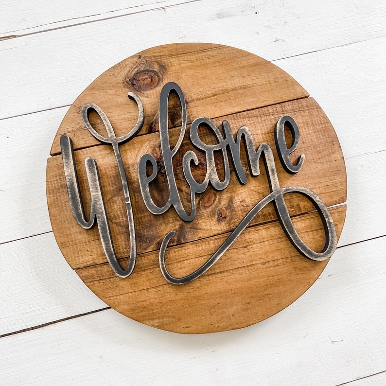 Rustic Welcome Round Reclaimed Wood Sign /welcome Decor | Etsy