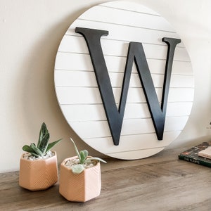 Monogram Shiplap Sign / Round Letter Sign / Wood Wall Decor Sign - Etsy