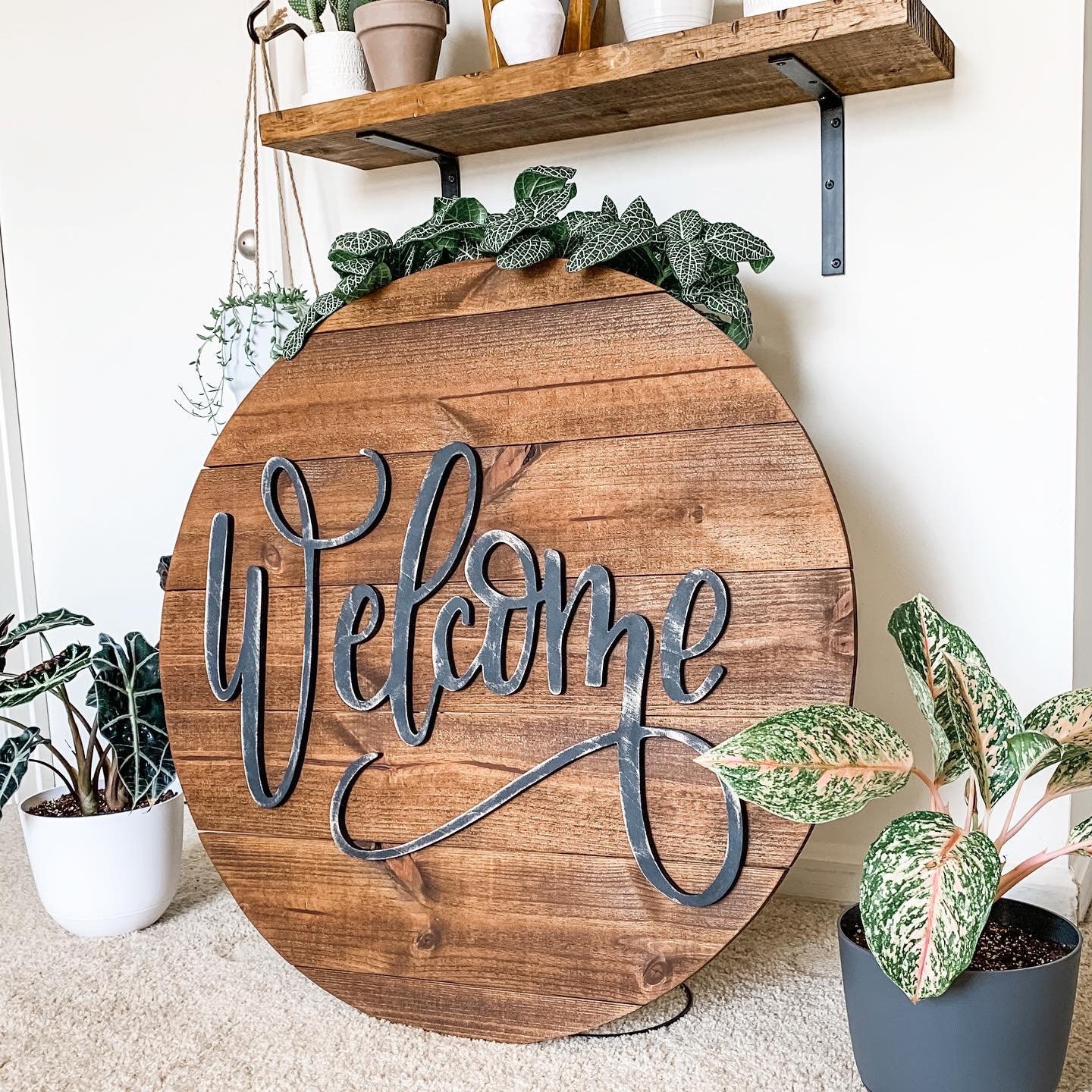 Rustic Welcome Round Reclaimed Wood Sign /Welcome Decor | Etsy