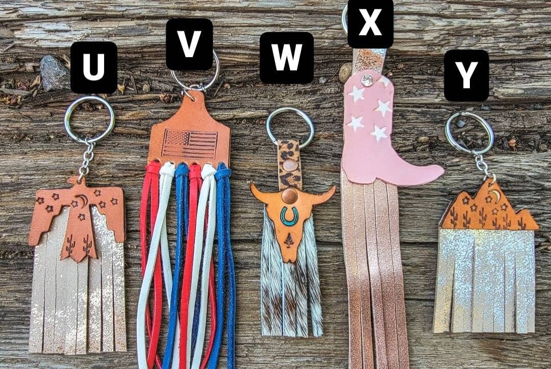 Tooled leather keychain with leather | Etsy