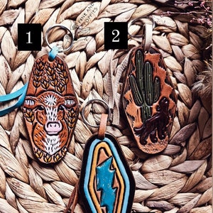 Tooled Leather Retro Motel Keychain,key Accessories,car Accessories ...