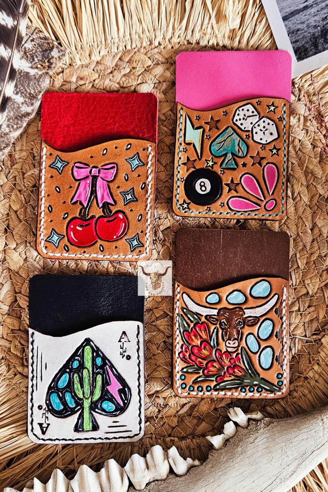 Tooled Leather Card Holder,wallet,minimal,western,cowgirl,buckstitch ...