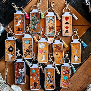 Chapstick Holder Keychain With Tooled Leather Patch,sunflower,punchy ...