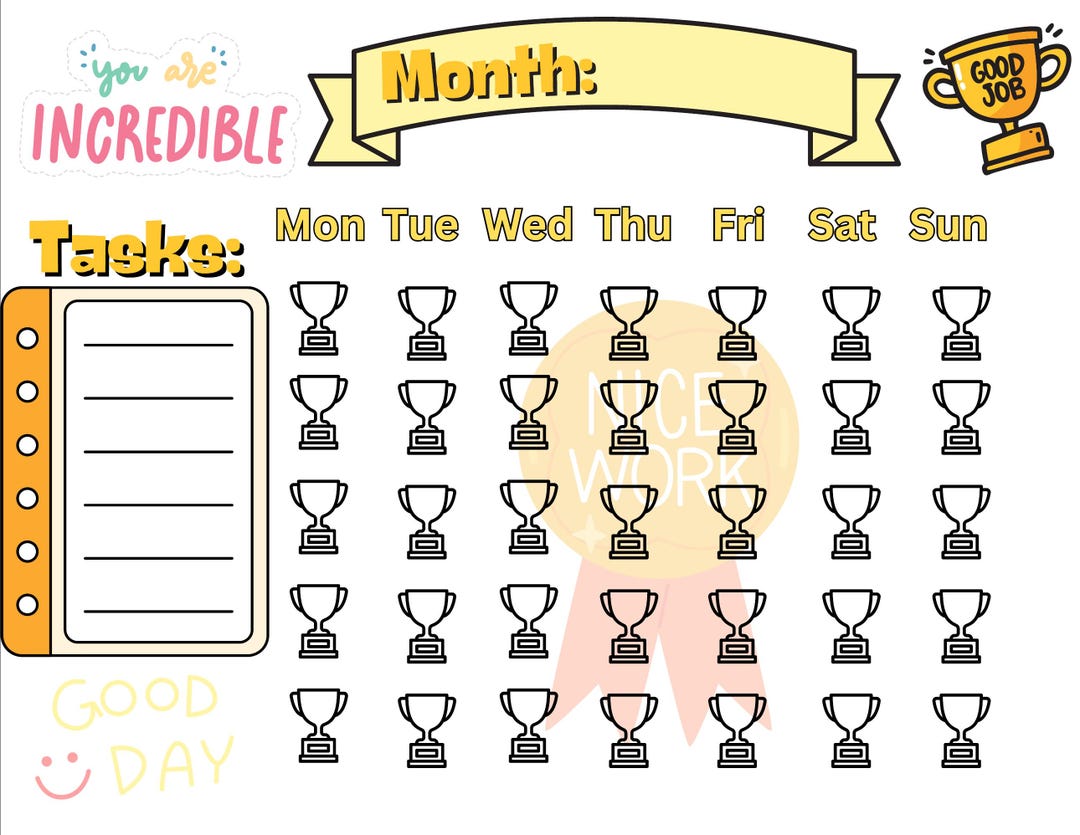 Kids Behavior Reward Chart, Progress Tracker, Calendar - Etsy