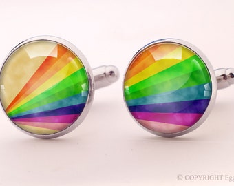 Rainbow Flag LGBT Movement Gay Pride Cufflinks Cuff Links and Tie Clip ...