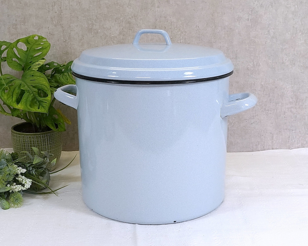 Large Old Cooking Pot, Enamel Pot With Lid - Light Blue - 1960s - Etsy