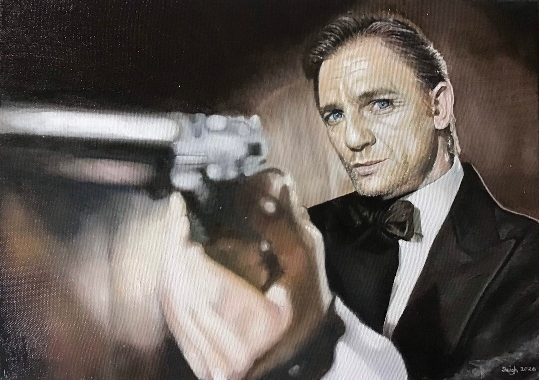 James Bond Oil Painting on Cotton Canvas, 007 in the Shadows Original ...