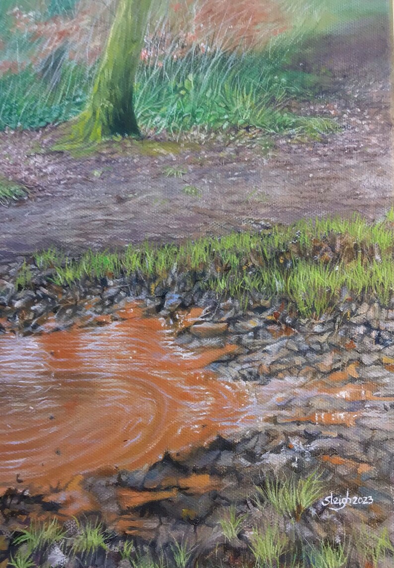 Children Playing in the Woods Oil Painting on Canvas ‘muddy Puddles ...