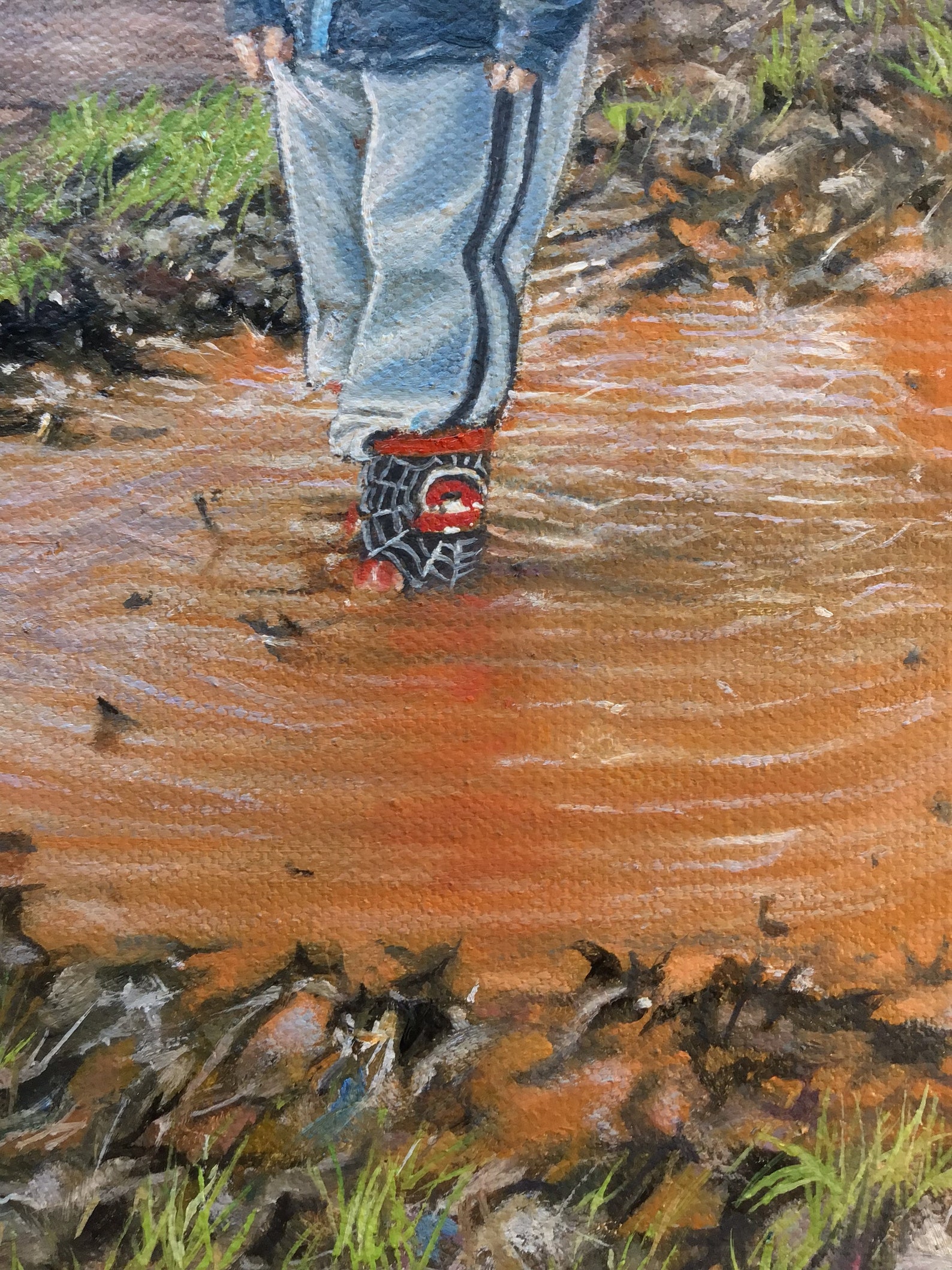 Children Playing in the Woods Oil Painting on Canvas ‘muddy Puddles ...
