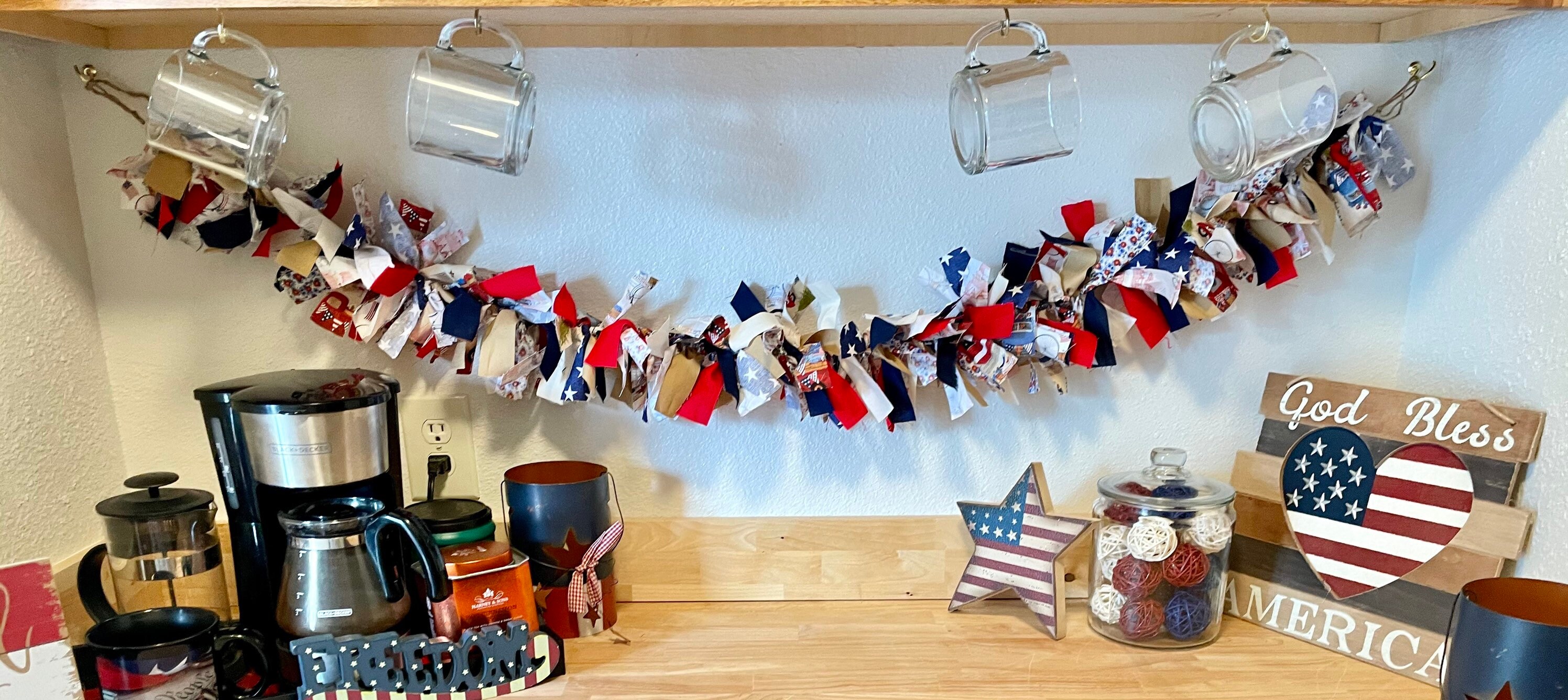 Patriotic Rag Garland , Mantle Banner , Americana Fabric Garland ...