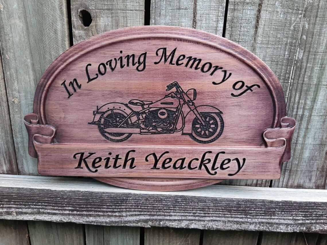 Personalized Motorcycle Memorial Sign: Custom Carved Wood Name Plaque ...
