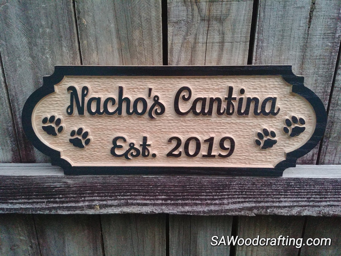 Personalized Oak Dog House Sign: Custom Carved Pet Name Plaque - Etsy