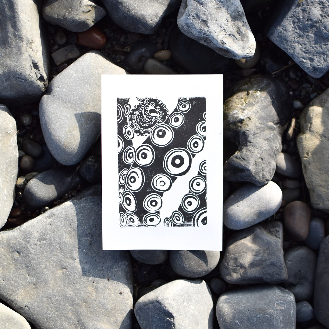 Octopus Lino Print, Original Handmade Art, Eco-friendly Ocean Themed ...