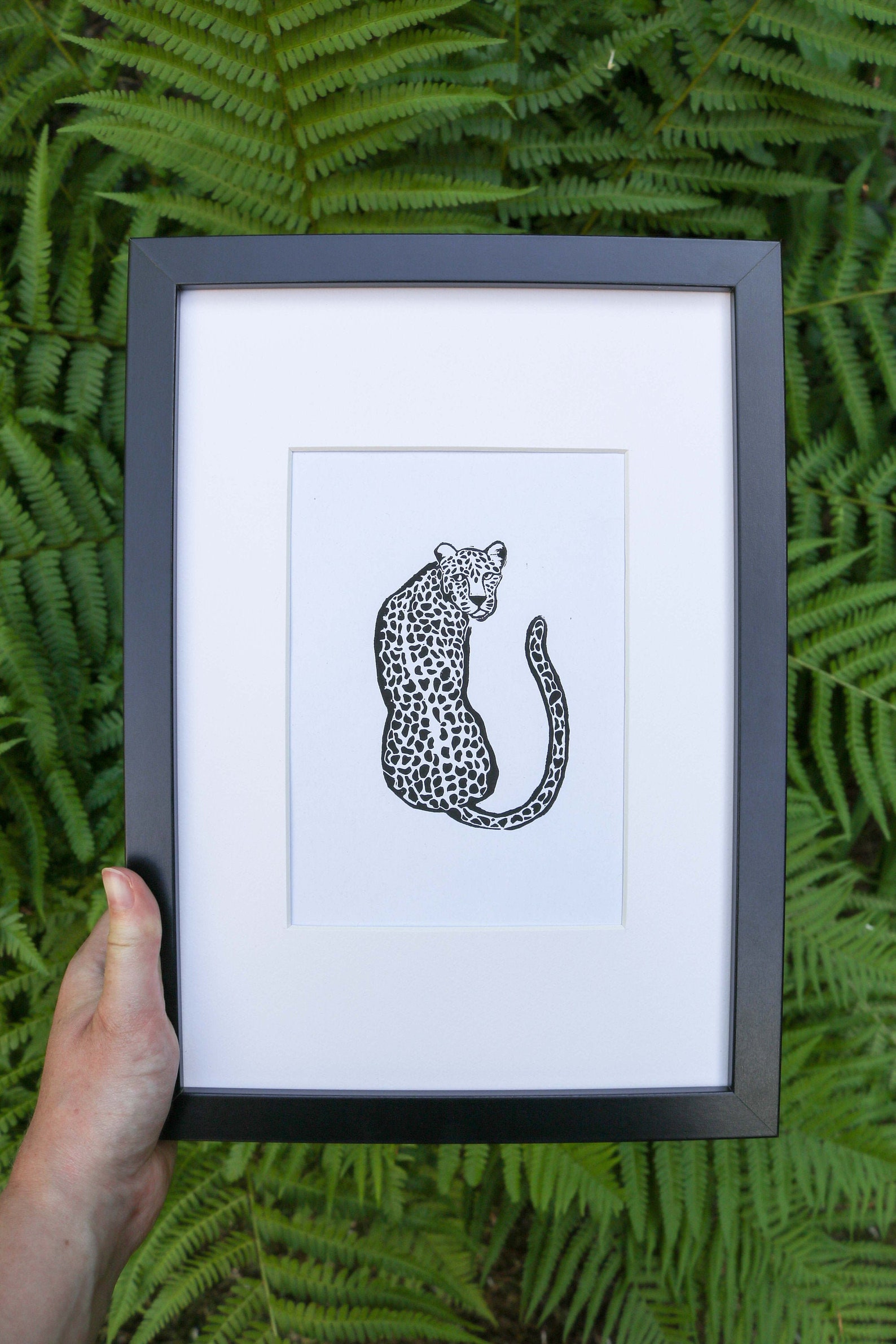 Leopard Lino Print, Black and White Animal Art, Eco-friendly Handmade ...