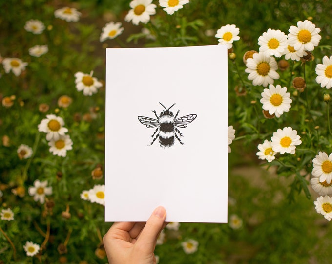Bee Mine - Black on Natural Loktpa Paper Lino Block Print /anniversary ...