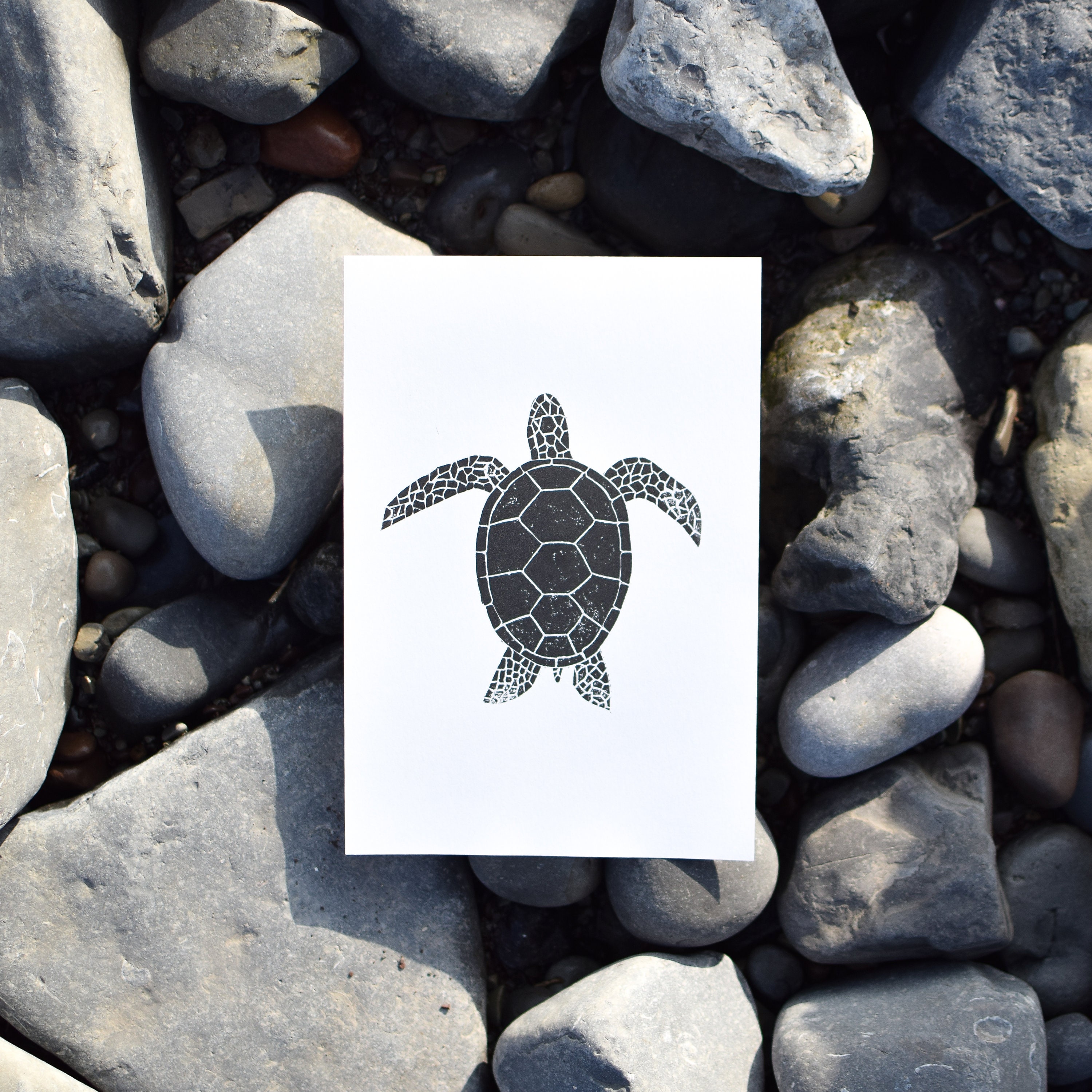 Turtle Lino Print, Original Handmade Art, Eco-friendly Ocean Themed ...