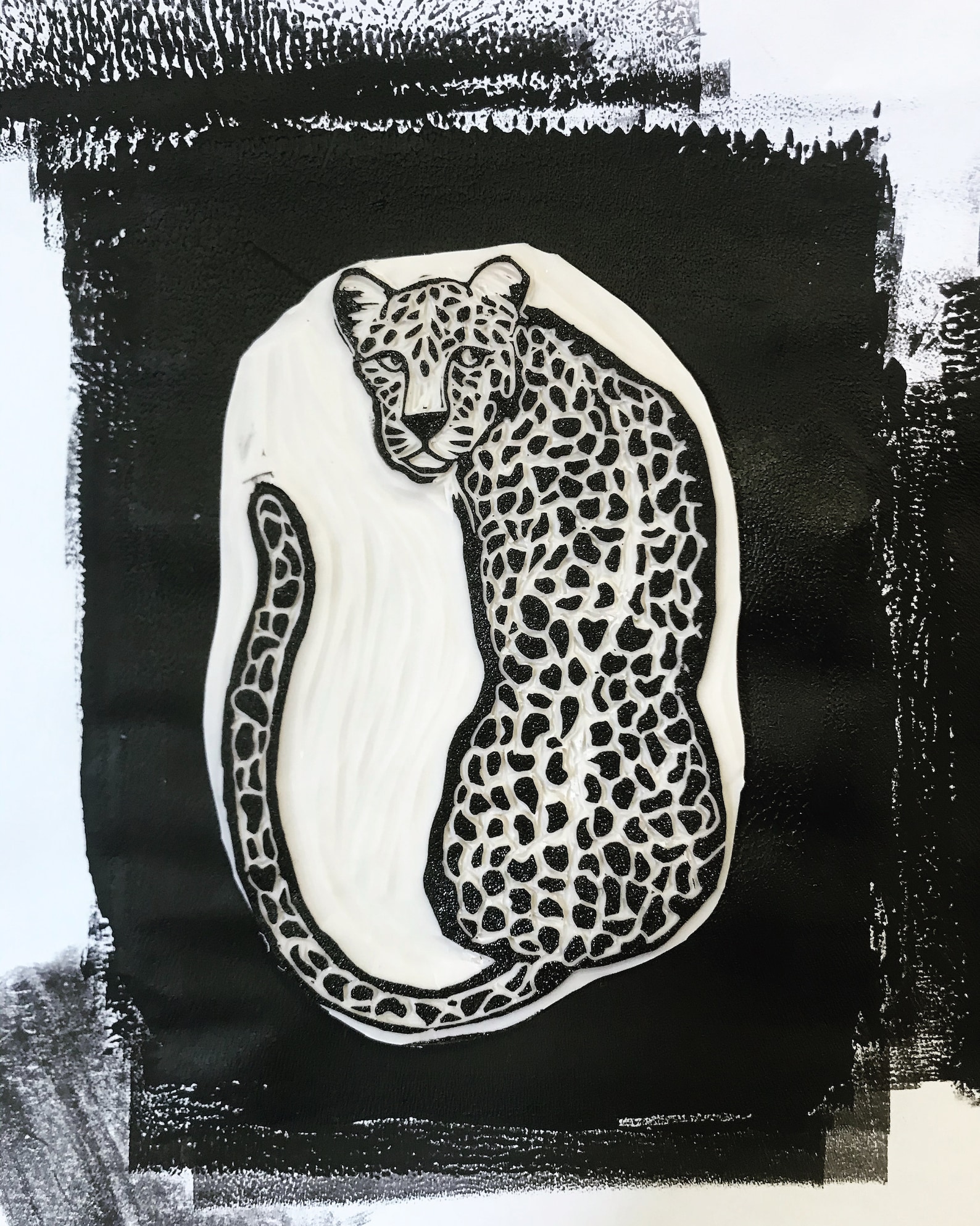 Leopard Lino Print, Black and White Animal Art, Eco-friendly Handmade ...