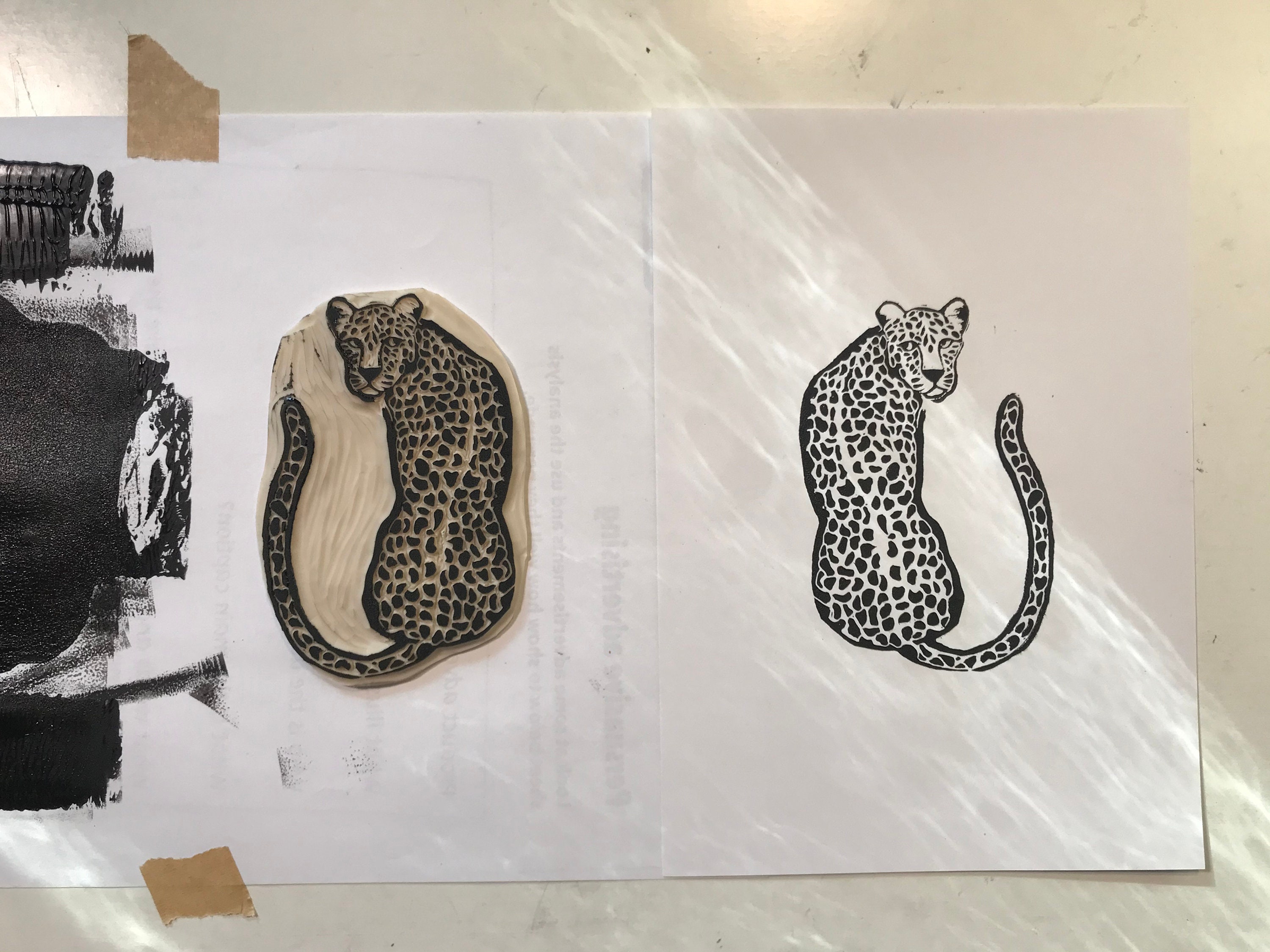 Leopard Lino Print, Black and White Animal Art, Eco-friendly Handmade ...