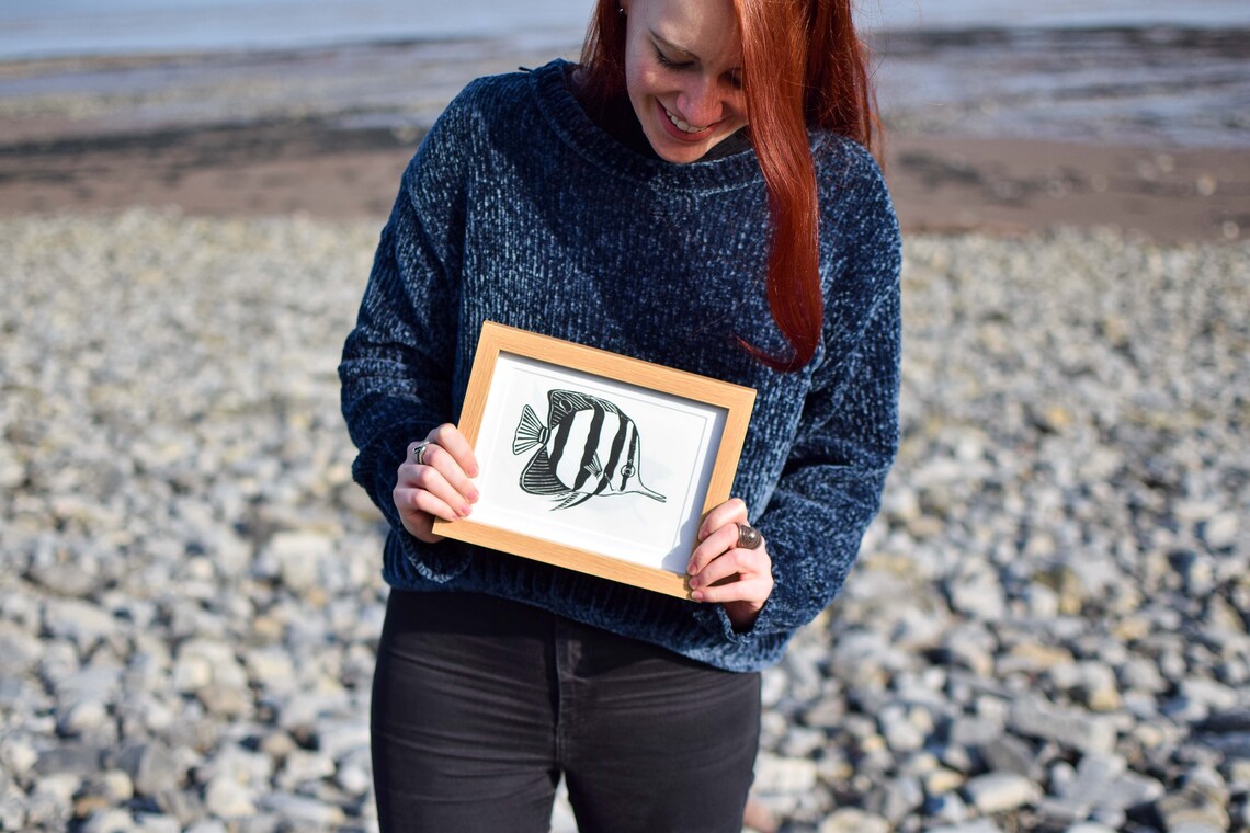 Fish Lino Print, Original Handmade Art, Eco-friendly Ocean Themed Gift ...