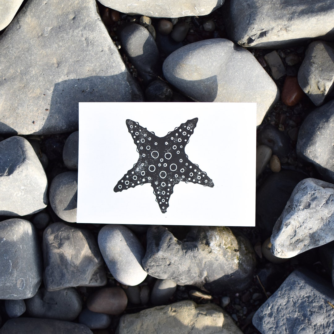 Starfish Lino Print, Original Handmade Art, Eco-friendly Ocean Themed ...