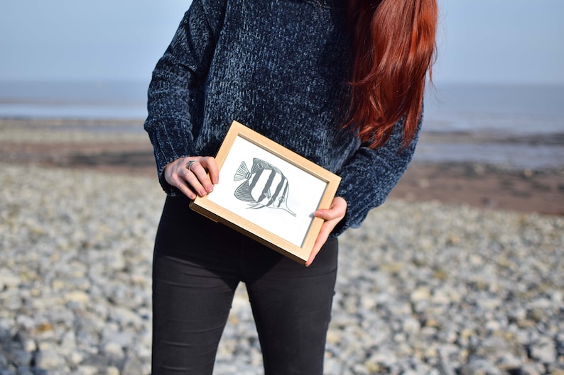 Fish Lino Print, Original Handmade Art, Eco-friendly Ocean Themed Gift ...