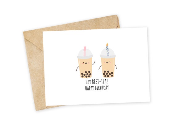 Hey BEST-TEA Happy Birthday Bubble Tea Greeting Card Note - Etsy