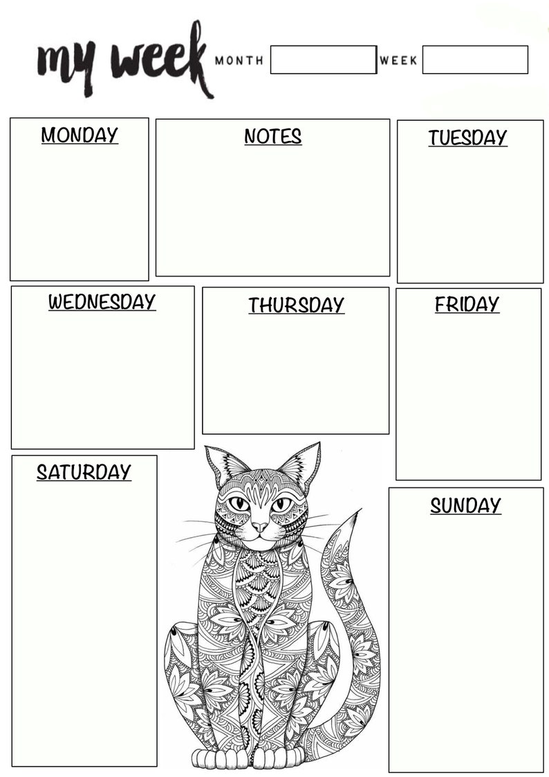 PRINTABLE WEEKLY PLANNERS With Adult Colouring - Etsy