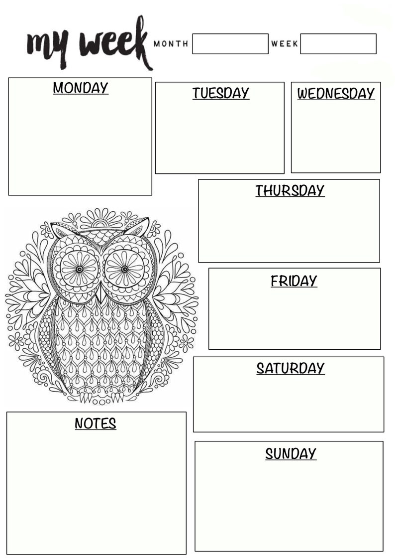 PRINTABLE WEEKLY PLANNERS With Adult Colouring - Etsy