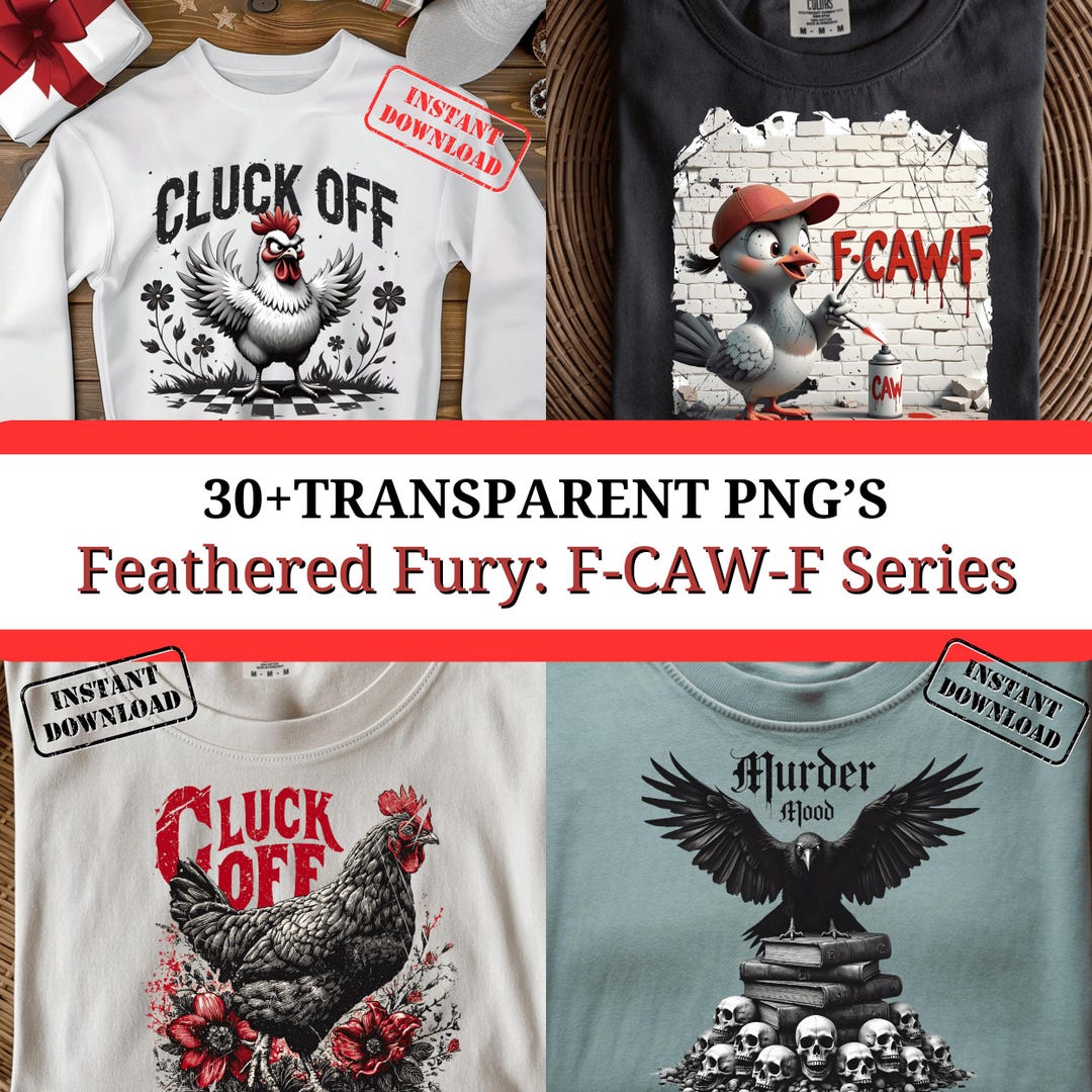 Feathered Fury F-CAW-F Angry Chicken Clipart, Funny Aggressive Rooster ...