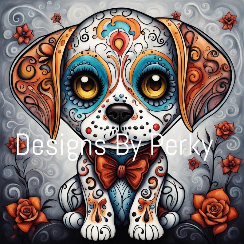 Puppy Sugar Skull, Day of the Dead, Dia De Los Muertos, Clipart ...