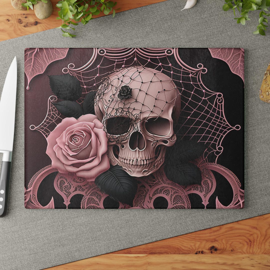 Pastel Goth Skull Glass Cutting Board, Gothic Horror Kitchen Decor ...