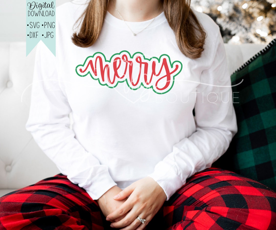 Merry Outline Png Svg Christmas Shirt Cricut Design - Etsy