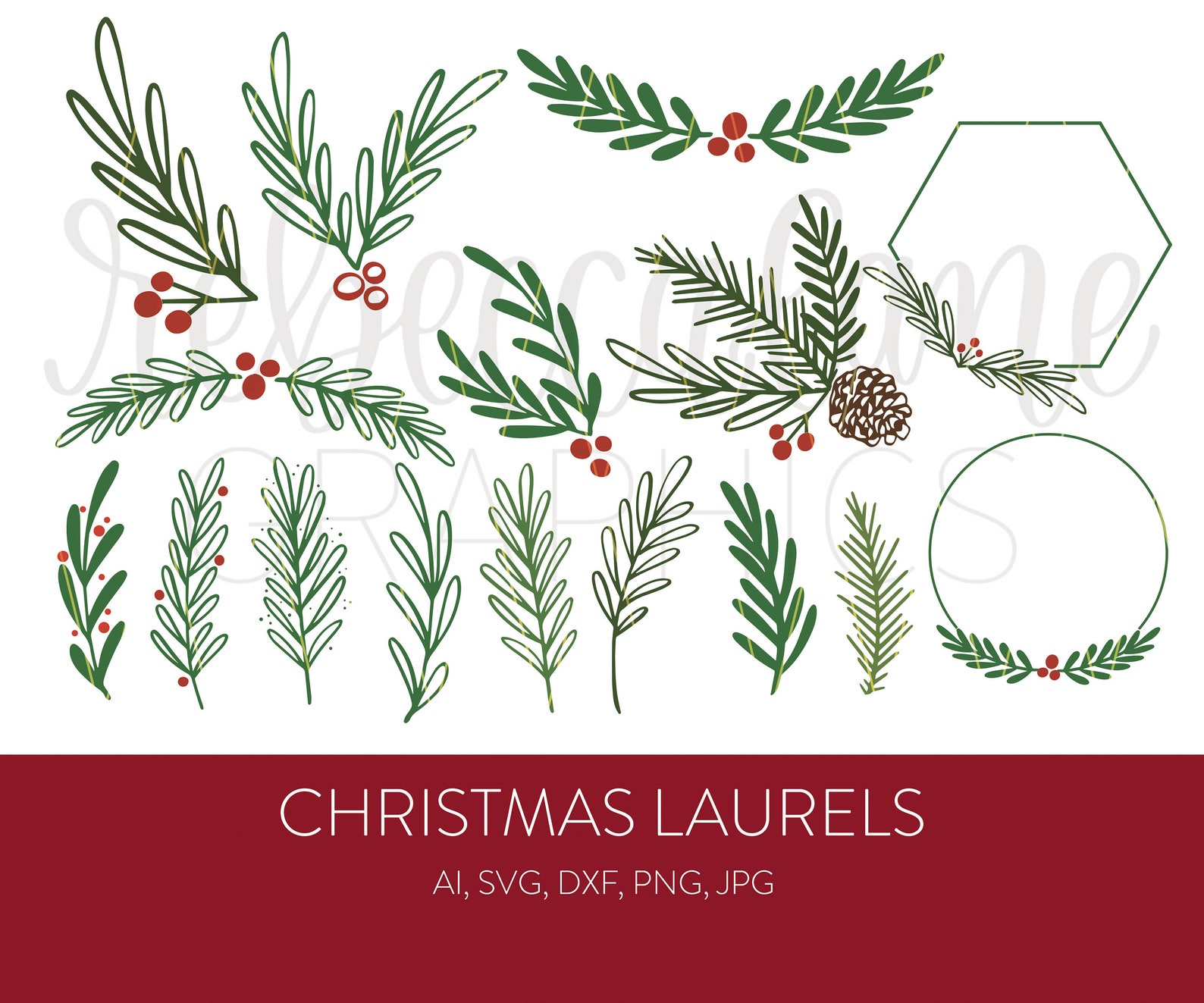 Christmas Laurels Clip Art Design Elements - Etsy