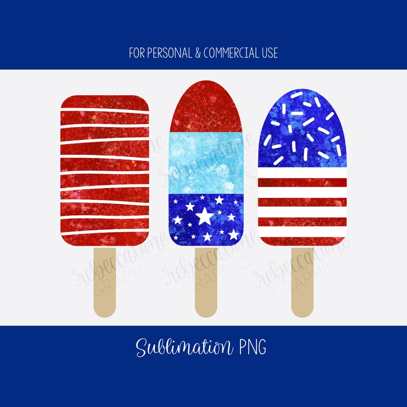 Watercolor 4th of July Ice Cream PNG Independence Day - Etsy