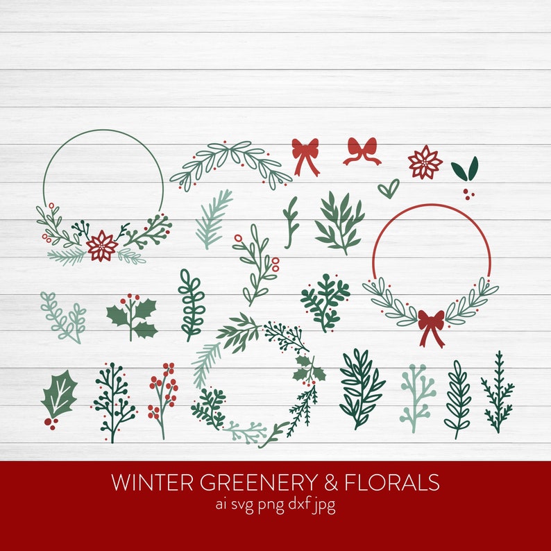 Winter Greenery and Florals SVG Christmas Laurels Clip Art - Etsy