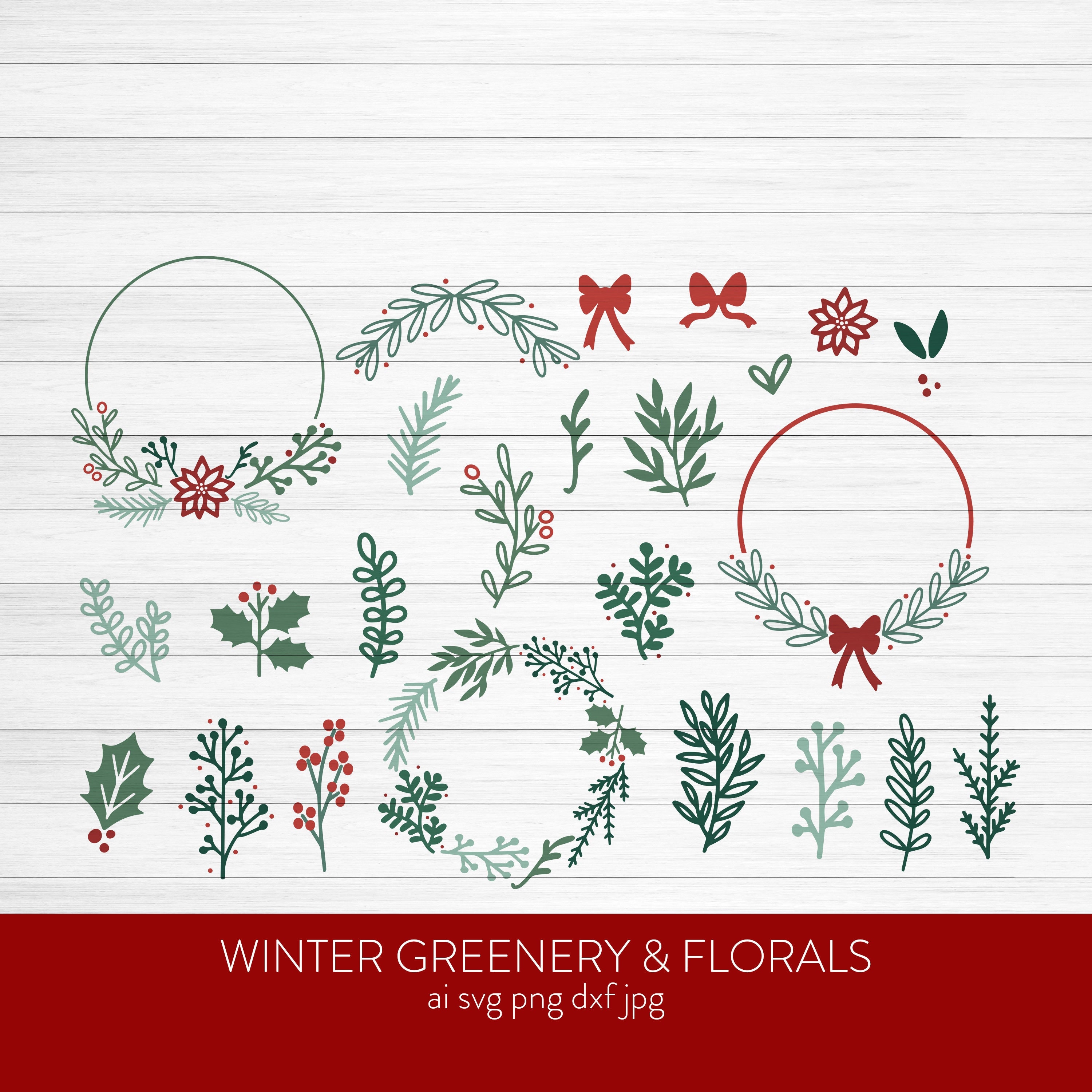 Winter Greenery and Florals SVG Christmas Laurels Clip Art - Etsy