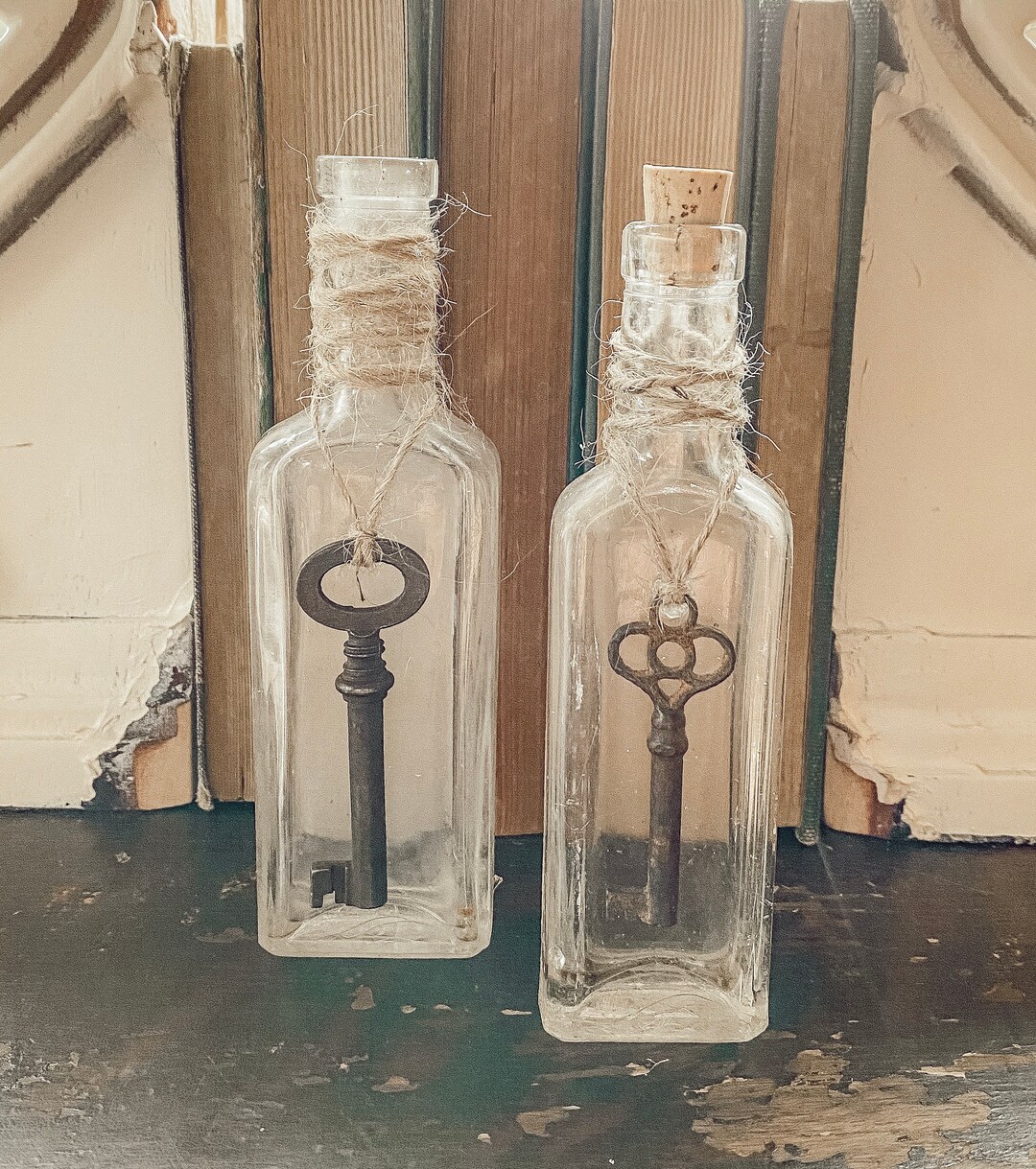 Skeleton Key and Vintage Bottle | Bottle and Key Decor | Antique Bottle ...