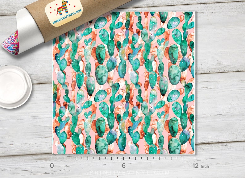 Watercolor Cactus Printed HTV, Pattern Vinyl, Iron on Vinyl, Glitter ...