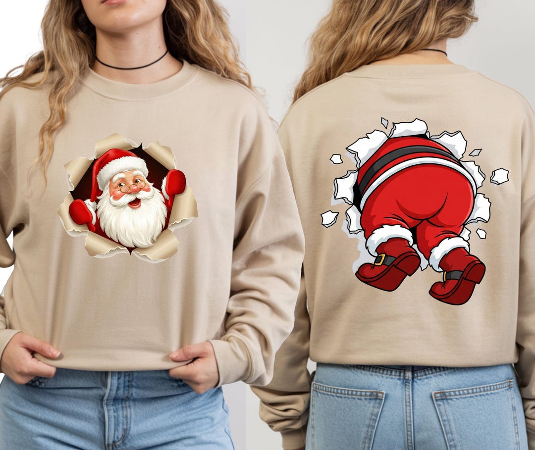 Funny Santa Claus Front and Back DTF Transfers, Ready to Press, Heat ...