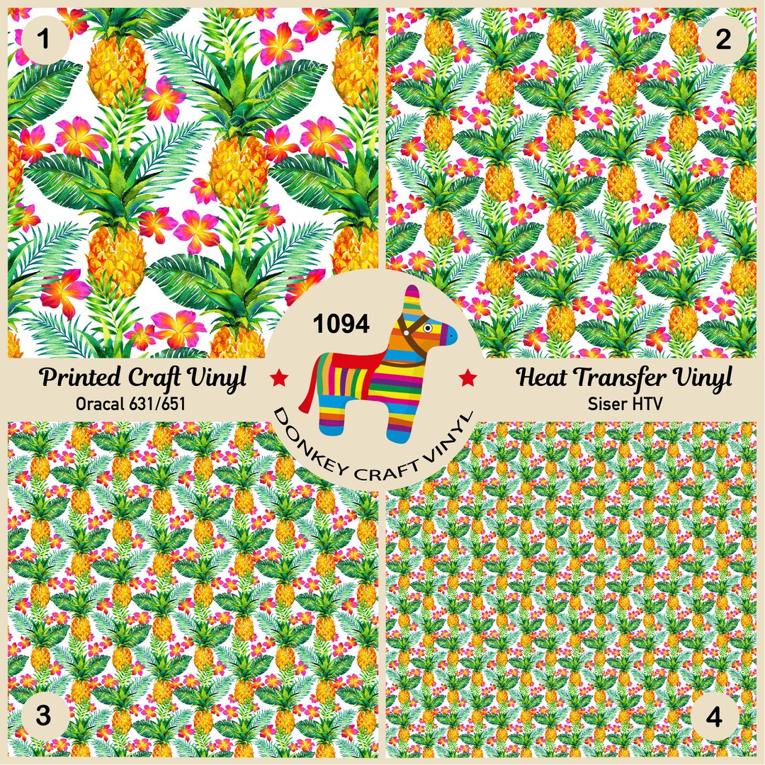 Tropical Flowers Pineapple Printed HTV, Iron on Vinyl, Pattern Vinyl ...