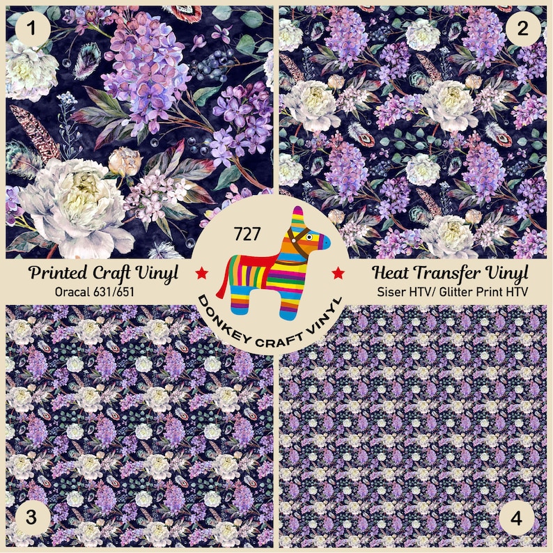 Watercolor Peonies, Lilac Flower Printed HTV, Pattern Vinyl, Pattern ...